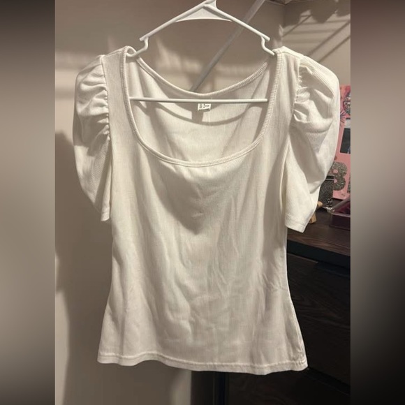 Tops | Elegant White Puff Sleeve Top | Poshmark